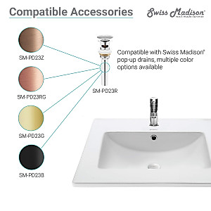 Swiss Madison Well Made Forever SM-VT328 Voltaire Vanity Top Sink, Glossy White