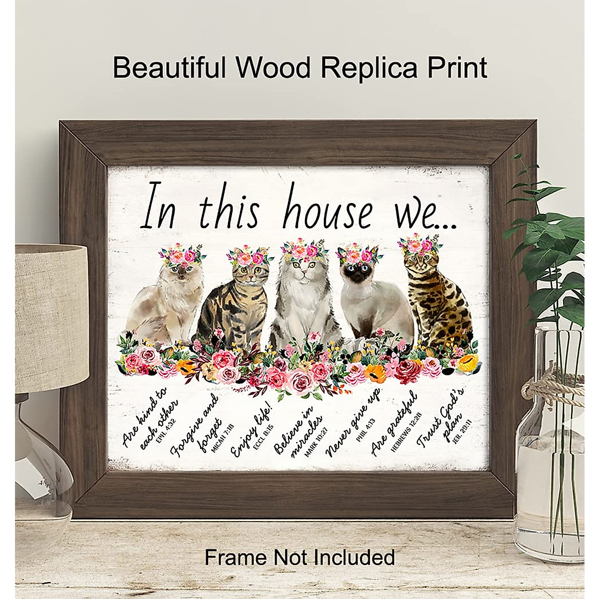 Family Wall Art - Inspirational Quotes Scripture Bible Verse Wall Art- Catholic Christian Gifts for Women - Religious Home Decor - Spiritual Print - Positive Saying - God Poster - Cat Artwork 8x10