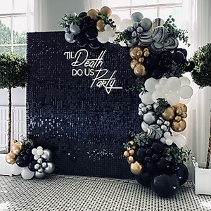 Black Shimmer Wall Backdrop 6ftx4ft Square Sequin Shimmer Backdrop for Birthday Anniversary Wedding Engagement Halloween Backdrop Decor