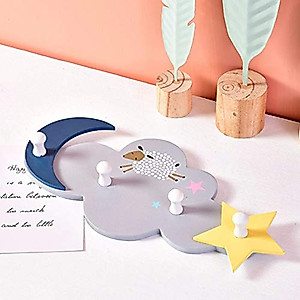 Garneck Towel Hooks Wall Rack Kids Hat Rack Wooden Wall Hooks Cloud Star Moon Sheep Wall Rack Organizer Decorative Hanger for Kids Bedroom (Light Grey) Cute Wall Hooks Cute Wall Hooks Towel Hook