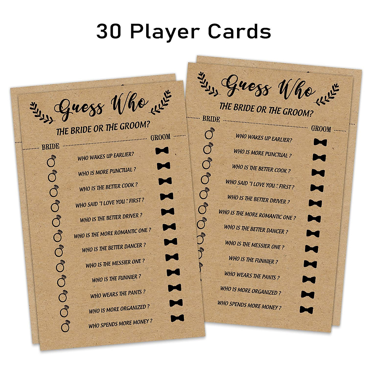 Bridal Shower Game, Guess Who the Bride or Groom Game Cards for Wedding, 30 Wedding Bridal Shower Party Game Cards Ideas for Couple-to-Be, Who Knows the Bride and Groom Fun Activities Card Game