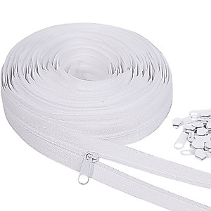 10Yards Bulk Zipper, #3 Zippers for Sewing, White Nylon Coil Zipper by The Yards, Replacement Sewing Zipper with 20PCS Zipper Sliders for DIY Sewing Craft Bags by MiniRed (#3 White)