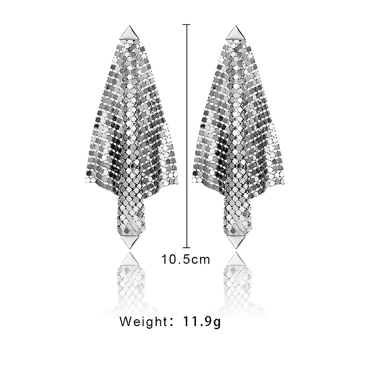 CLASSYZINT Large 80s Dangle Earrings For Women Shiny Silver Plated Mesh Grid Sequins Metallic Disco Earrings For Prom Party Dress Up Jewelry…