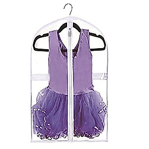 WJWSKI Clear Kids Dance Garment Bag for Hanging Clothes,35 Inch Waterproof PVC Travel Garment Bag with 3 Pockets for Dance Costumes,Sports,Skating,Theatre,Beauty Pageants & More