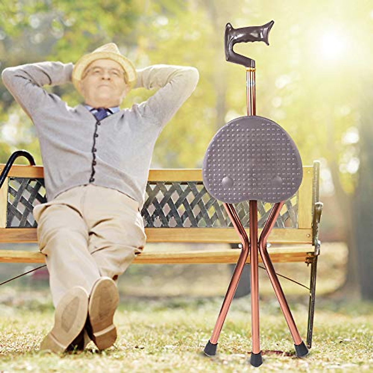 Asixxsix Walking Cane, Widened Folding Aluminum Alloy Durable Walking Chair for Outside