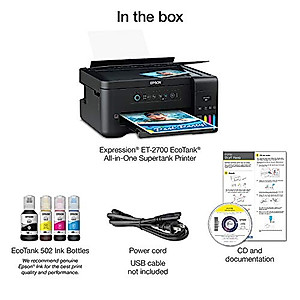 Epson Expression ET-2700 EcoTank Wireless Color All-in-One Supertank Printer with Scanner and Copier, Large