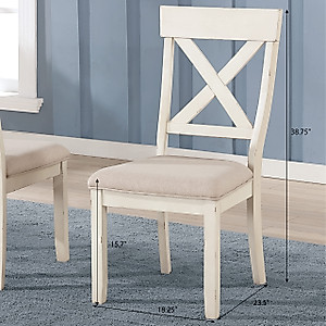 Roundhill Furniture Prato Wood Cross Back Upholstered Dining Chairs, Set of 2, Antique White and Tan