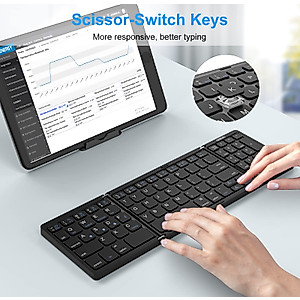 Erkovia Foldable Bluetooth Keyboard, Wireless Portable Keyboard with Numeric Keypad, Dual Modes Bluetooth/USB Wired Travel Keyboard for iOS/MacOS, Android, Windows Device(Not Full Size)