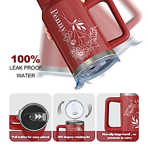 Personalized Gifts 40 Oz Tumbler with Handle and Straw Lid, with Names and Birth Flower Travel Coffee Mug, Custom Stainless Steel Double Walled Insulated Cup, Customized Gifts for Women Men Friend