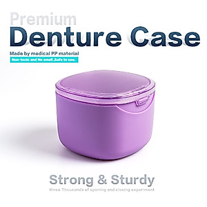 Uouovo Upgraded Denture Bath Box Cup, No-Leak Denture case, Retainer Cleaning Box, Complete Clean Care for Dentures, Clear Braces, Mouth Guard, Night Guard & Retainers (purple)