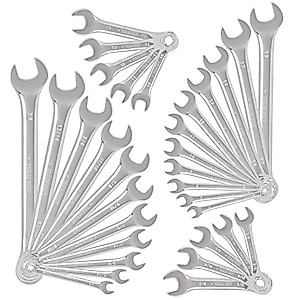 Texas Best Chrome Vanadium Steel Combination Wrench Set | SAE (Inch) & Metric Sizes | Quick Access Hanging Tray | Carry Case Master Organizer Included (32 Pc)