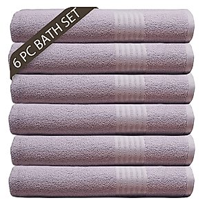 TRIDENT Bath Towel 6 Pack (24" x 50"), Generously Sized Thick Towels, Soft, Super Absorbent and Fast Drying, No Fading Multipurpose Use for Sports, Travel, Fitness, Yoga, Daily Use, Lilac