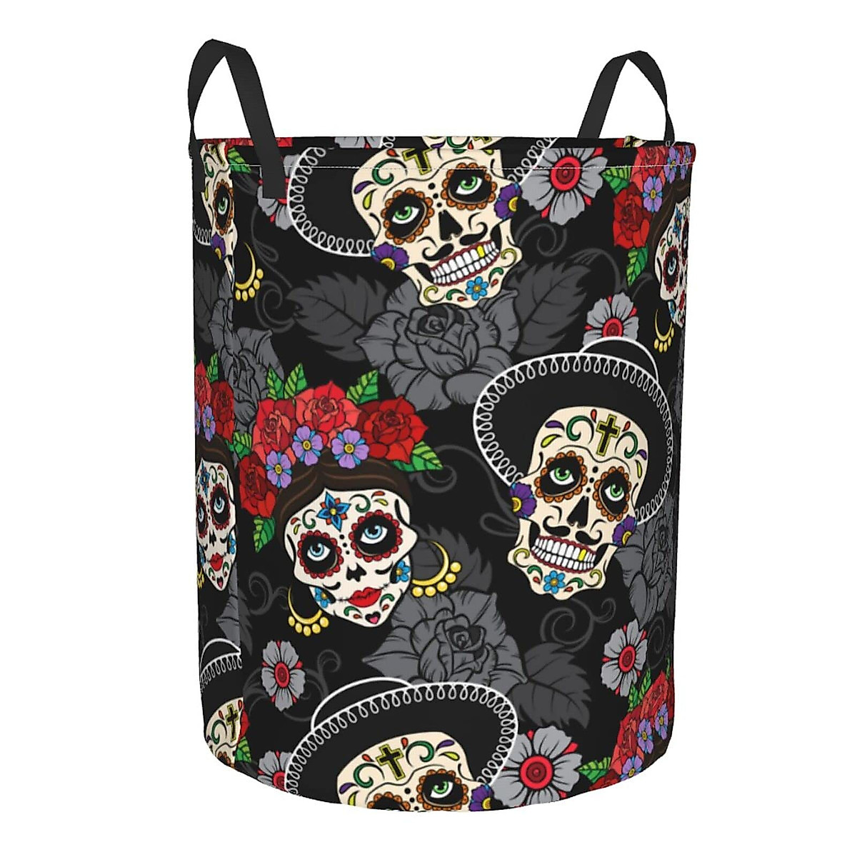 Gbuzozie Floral Skulls Round Laundry Hamper Day Of The Dead Storage Basket Toys Clothes Organizer Bin For Home Bathroom Bedroom Dorm Nursery, 38l