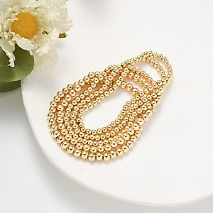 Starain Gold Beaded Bracelets for Women 18K Gold Plated Beaded Ball Stackable Stretch Bracelet Gold Cuff Bangle Set