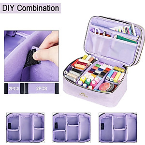 Sewing Supplies Organizer, Double-Layer Sewing Box Organizer Accessories Storage Bag, Large Sewing Basket Water Resistant Travel Women Sewing Gifts for Kit, Scissors, Thread, Pins, Needles, Clips