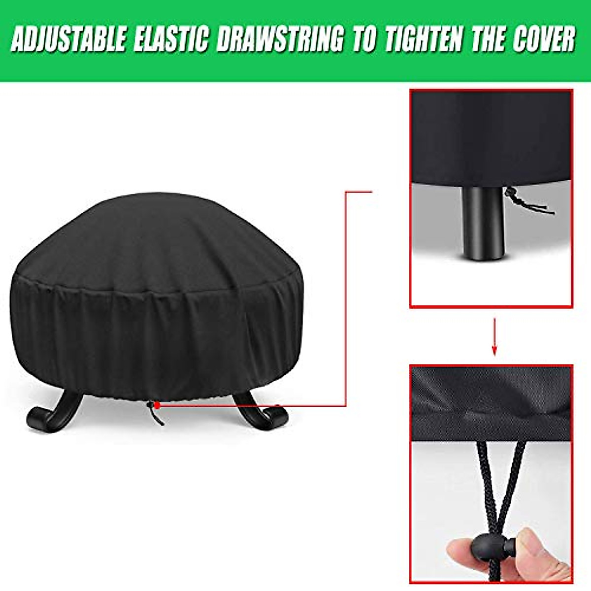 KISEER Fire Pit Cover Heavy Duty Waterproof Round Fire Pit Bowl Cover with Thick PVC Coating Drawstring, 38 Inch, Black