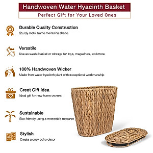 SNOWECRAFT 2-Pack Slim Wicker Basket with Lid – Small Waste Basket for Narrow Spaces | Rattan Decor - Handwoven Water Hyacinth Baskets and Covers | Covered Trash Can - Set of Two