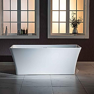 WOODBRIDGE 59"Freestanding White Acylic Soaking Bathtub with Drain Kit and Floor Mount Tub Filler in ORB,BTA1509 -ORB-Drain &O+F0010ORBVT