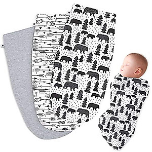 Henry Hunter Baby Swaddle Sack | The Simple Swaddle | Soft Stretchy Cotton Swaddle Blanket for Newborns | Baby Swaddles 0-3 Months, Pack of 3 (Bear | Arrow | Light Heather)