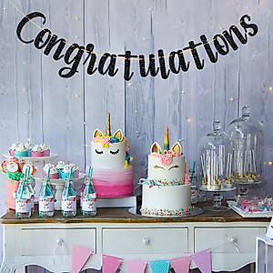 MonMon & Craft Congratulations Banner/Congrats Grad Party Decor/Graduation Activities/Wedding/Birthday/Retirement Party Decorations Black Glitter