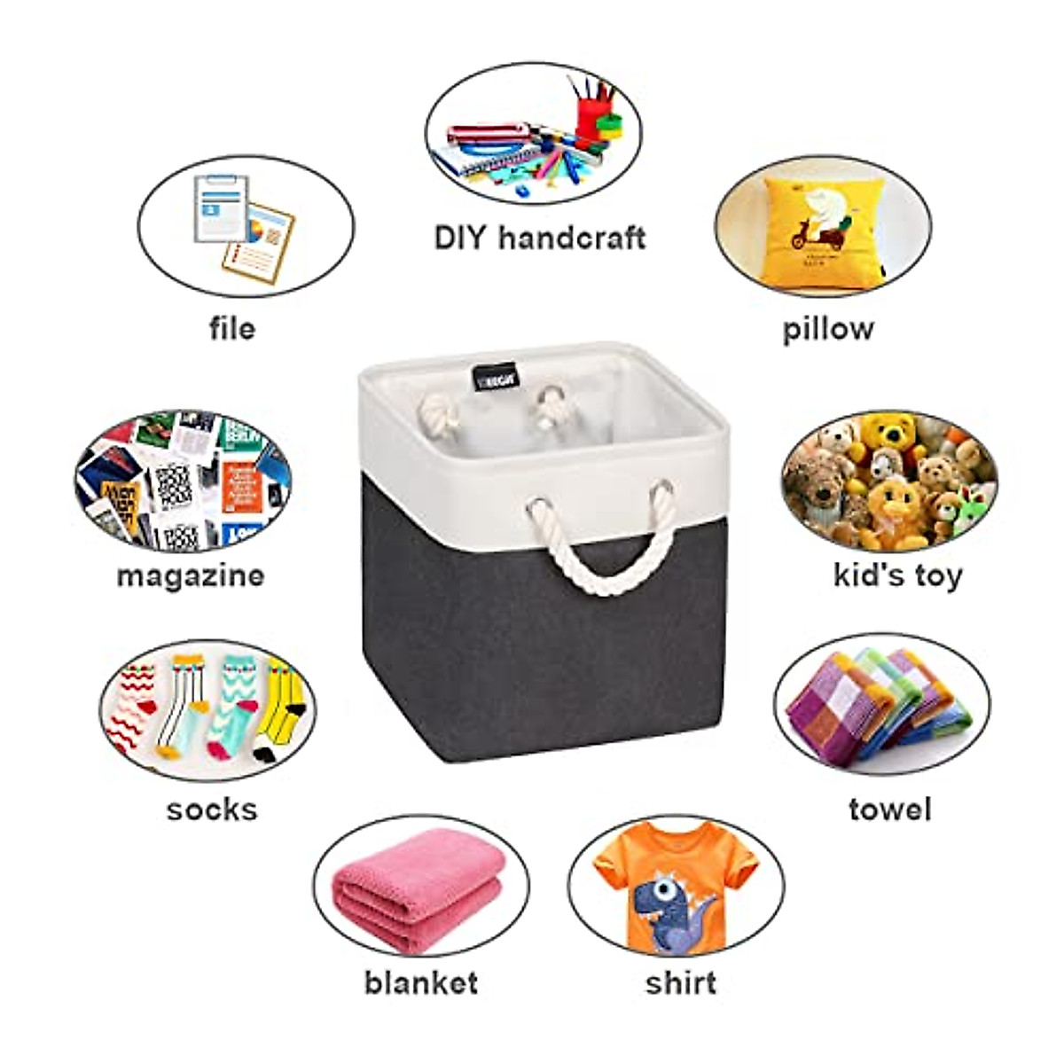 KEEGH Fabric Cube Storage Bins 10.5x10.5 Foldable Storage Bins Small Cube Organizer Baskets for Closet Shelf Nursery Bedroom Office Organizing,Sturdy Storage Box with Handles, Black