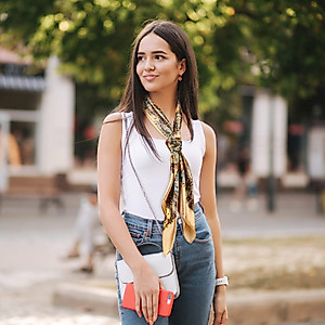 Hicarer 24 Pcs 35 Inch Silk Head Scarf Large Square Neck Scarf Sleeping Hair Wrapping Satin Scarf for Women