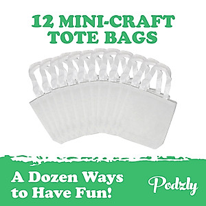 Podzly 12 DIY Blank Mini Canvas Tote Bags - 8"x 8" x 1 1/2" Tote Bag, Perfect for Arts, Crafts and Goodie Bags - Write, Paint, or Draw your Designs and Decorate to use as Mini Travel and Gift Bag