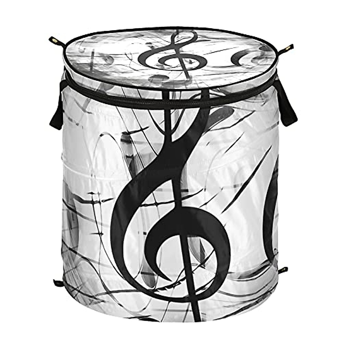 Music Note Lines Pop Up Laundry Hamper With Zipper Lid Foldable Laundry Basket With Handles Collapsible Storage Basket Clothes Organizer for Bedroom Study Room