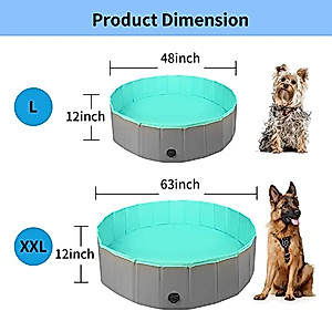 PAKEWAY Foldable Dog Swimming Pool, 48''x12'' Collapsible PVC Dog Pool Pet Bath Pool, Outdoor Portable Bathing Tub for Kids, Dogs and Cats
