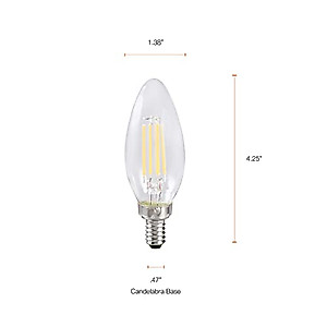 SYLVANIA LED TruWave Natural Series Décor B10 Light Bulb, 60W Equivalent Efficient 5.5W, Candelabra Base, Dimmable, Clear 2700K, Soft White - 2 Pack (40796)