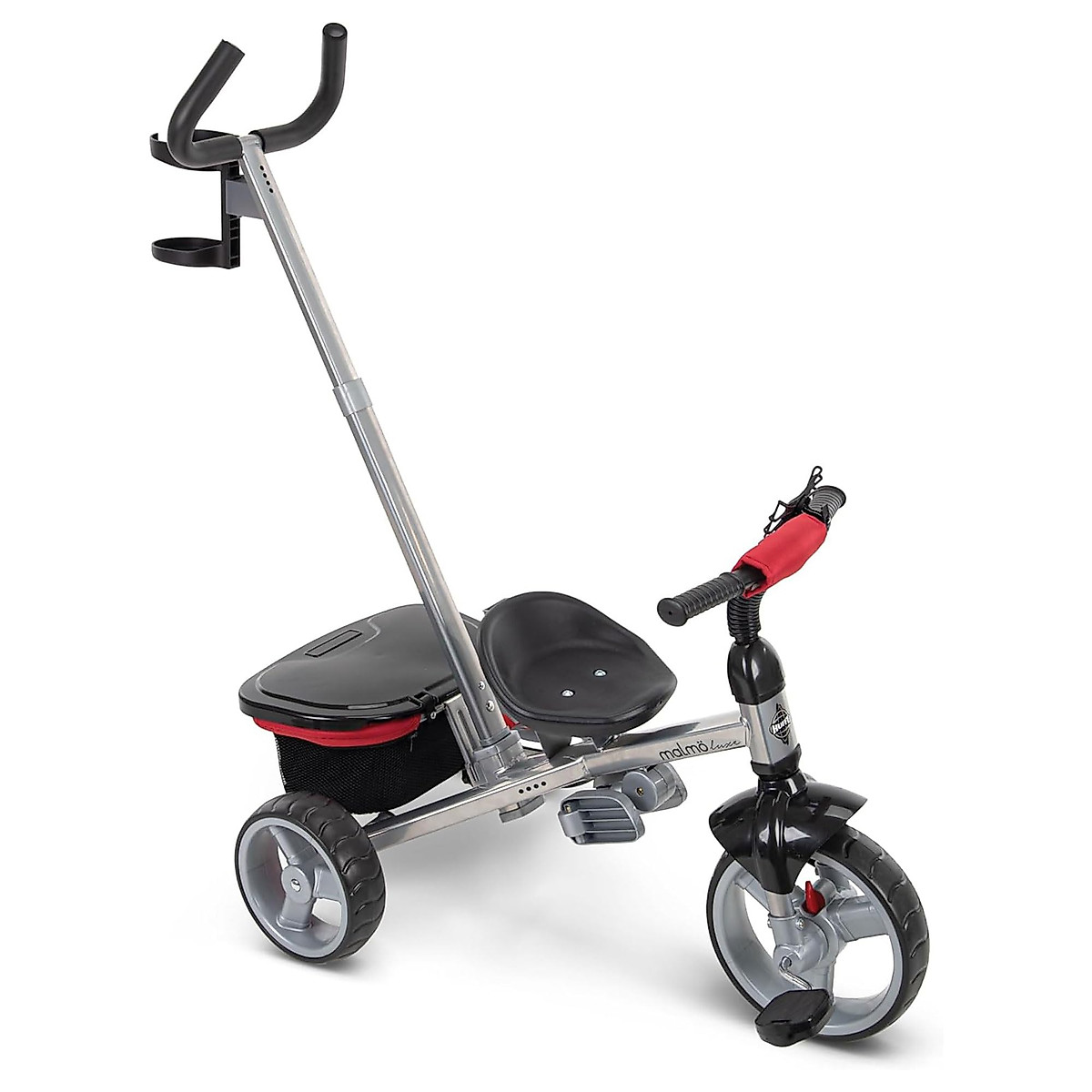 Huffy Malmö Luxe 4-in-1 Canopy Trike with Push Handle, Cup Holder & Rear Storage Red