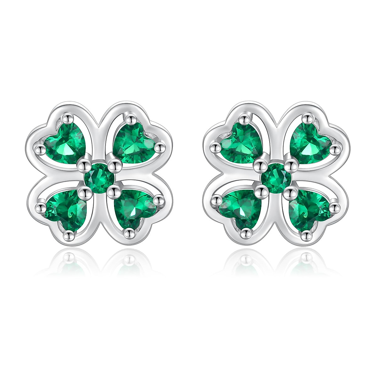 Irish Four Leaf Clover Jewelry for Women:925 Sterling Silver St Patricks Day Shamrock Rings Earrings Green Heart Luck Jewelry Gift for Women (Stud A)