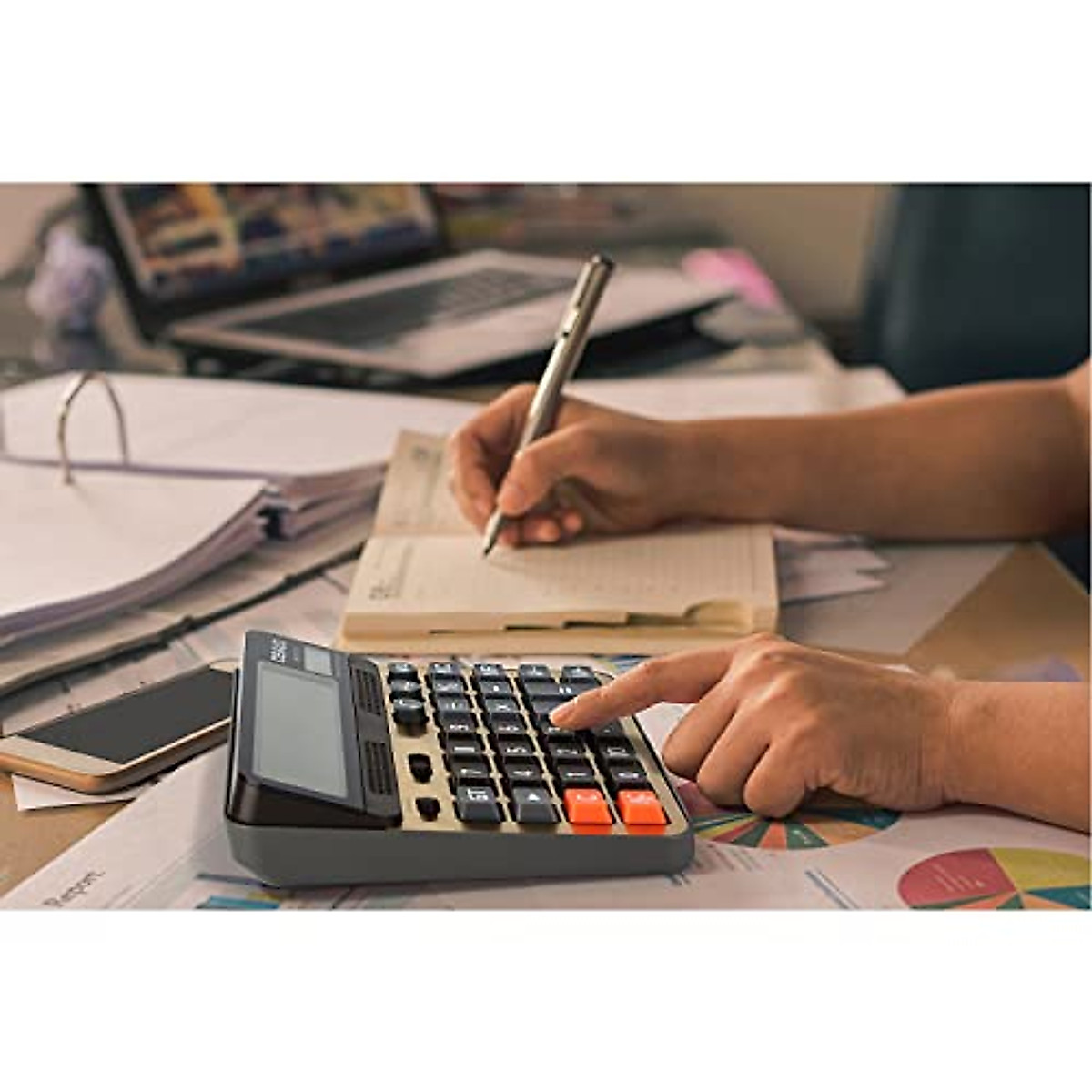 Desktop Calculator Extra Large 5-Inch LCD Display 12-Digit Big Number Accounting Calculator with Giant Response Button, Battery & Solar Powered, Perfect for Office Business Home Daily Use(OS-6815GN)