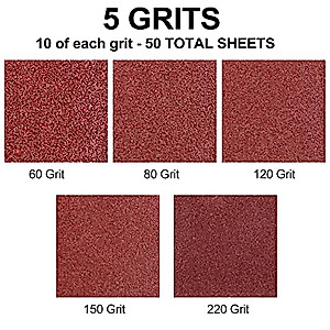 LotFancy Sanding Pads for Black and Decker Mouse Sanders, 50PCS 60 80 120 150 220 Grit Sandpaper Assortment - 12 Hole Hook and Loop Detail Palm Sander Sanding Sheets Sand Paper