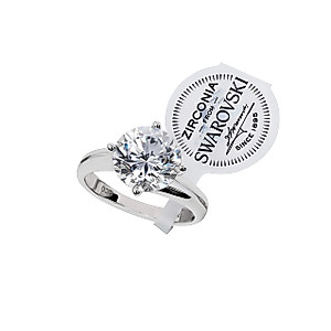 ORO LEONI 925 Sterling Silver Cubic Zirconia 7 Ct Round Solitaire Ring, Size 7