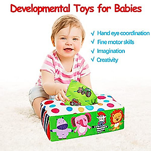 Baby Tissue Box Toy Montessori Toys for 6 7 8 9 12 Months Babies Infant Toys 0-6 6-12 Month Baby Sensory Toys Magic Tissue Box with Crinkle Toys Scarves Developmental Gift for 1 2 Year Old Boys Girls