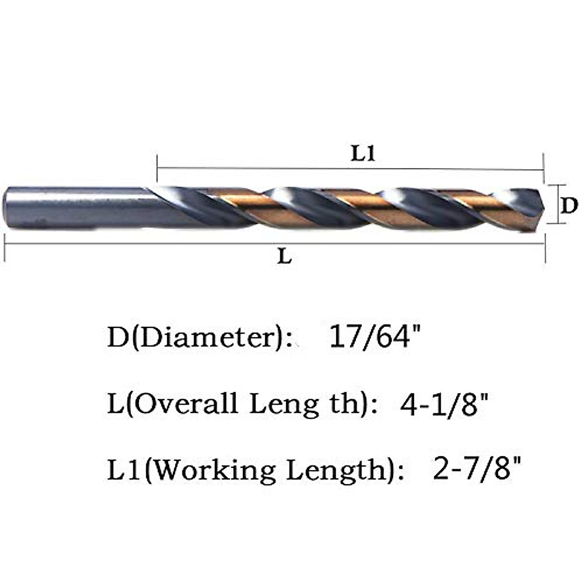 DRILLFORCE 24pcs, 17/64 Inch Drill Bits, Black and Gold Finish High Speel Steel