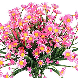 ArtBloom 6 Bundles Outdoor Artificial Daisies Fake Flowers UV Resistant Shrubs, Faux Plastic Greenery for Indoor Outside Hanging Plants Garden Porch Window Box Home Wedding Farmhouse Decor (Pink)