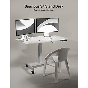 OCOMMO Spacious and Automatic Height Adjustable 47.3 Inch Mobile Workstation Table for Home Office or Office Desk, Sit to Stand Up Tabletop Computer and Monitor Desk, White