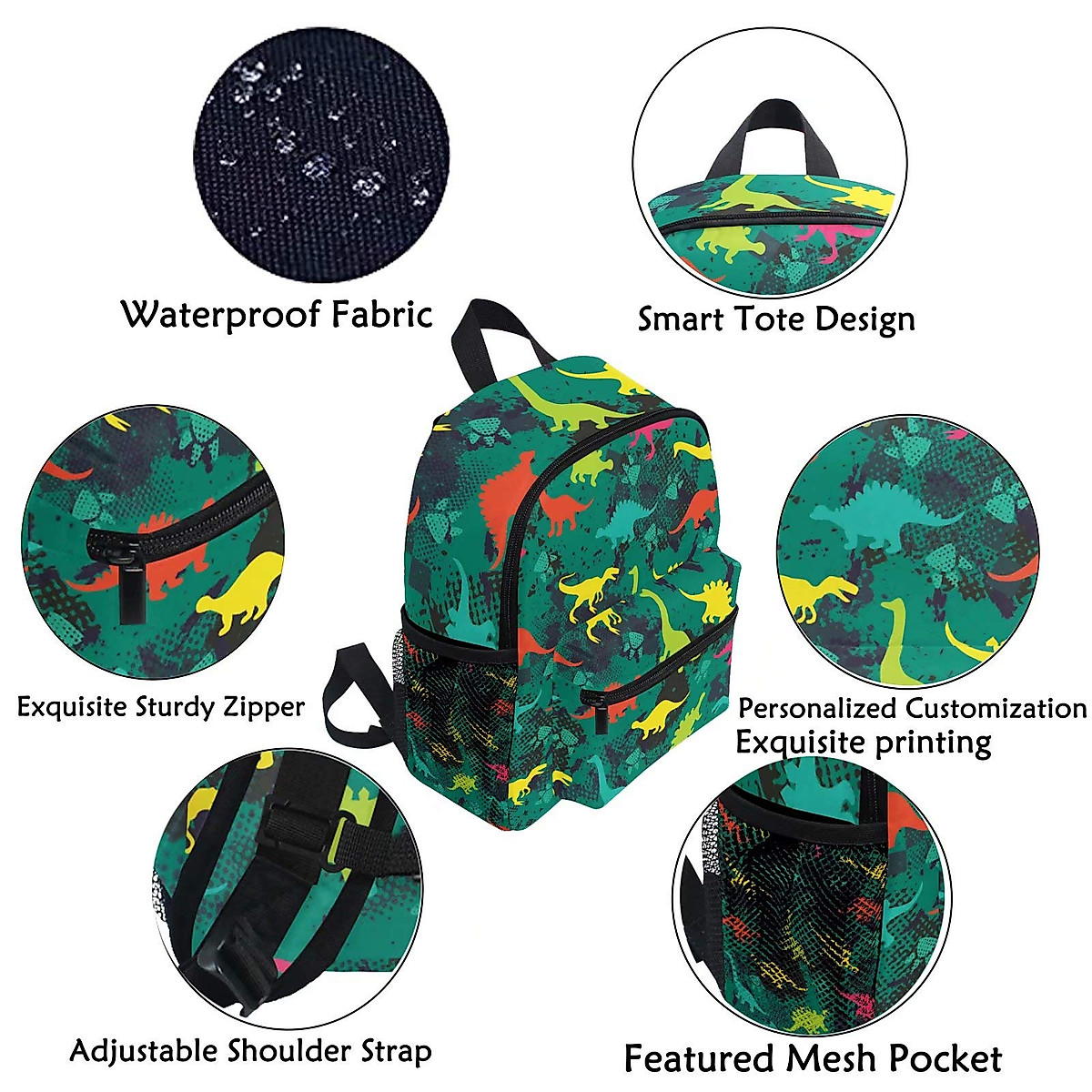 Dinosaur Backpack Animal Dino Backpacks Bookbag Toddler Daypack for Kids Girls Boys with Chest Strap Mini School Bags Water Resistant Durable for School Student