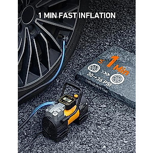 AstroAI Tire Inflator Portable Air Compressor (Up to 150 PSI) Tire Pump for Car 12V DC Digital Air Pump with 12 LEDs Super Bright Light for Bicycle, Motorcycle, Automotive Car Accessories