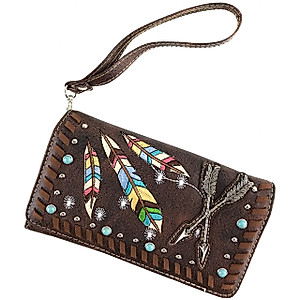 Zelris Colorful Native Tribal Feathers Conceal Carry Women Handbag Purse with Wallet (Brown)