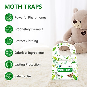 LUOJIBIE Clothes Moth Traps 5-Pack, Prime Safe Indoor Moth Traps with Pheromones for Wool Closet Carpet