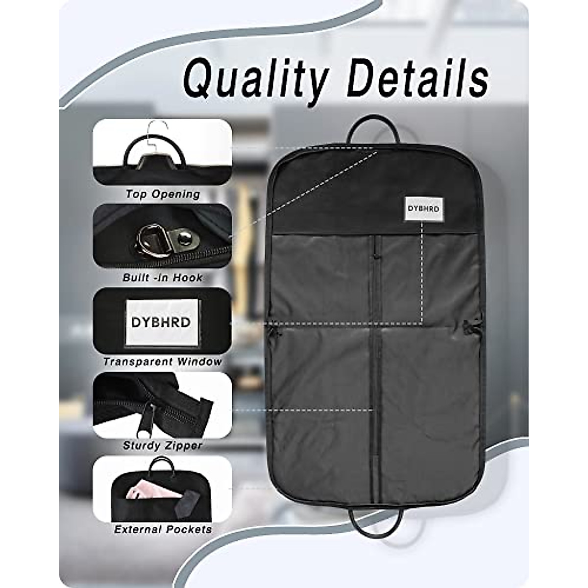 DYBHRD 47-Inch Travel-Suit-Bag Foldable Waterproof Garment Bags for Travel Hanging Clothes, Durable Oxford Fabric Portable Suit Carrier, Suitable for Men Travel