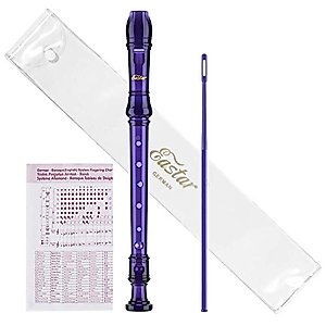 Eastar Soprano Recorder Instrument for Kids Students Beginners, German fingering C Key Recorder Instrument 3 Piece with Cleaning Kit, Storage Bag, Fingering Chart, ERS-1GPu, Purple, School-Approved