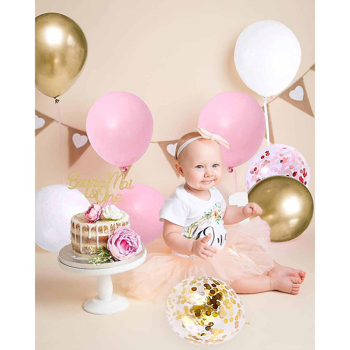 60pcs Pink Gold White Balloons Kit Latex 12 inch Pink Gold Confetti Balloons for Birthday Baby Shower Wedding Engagement Party Decorations