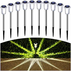 Gorrzai Solar Lights Outdoor 15 Pack Solar Pathway Lights LED Waterproof Stainless Steel Garden Stake for Yard, Outside, Walkway, Sidewalk, Driveway, Lawn (Warm White)