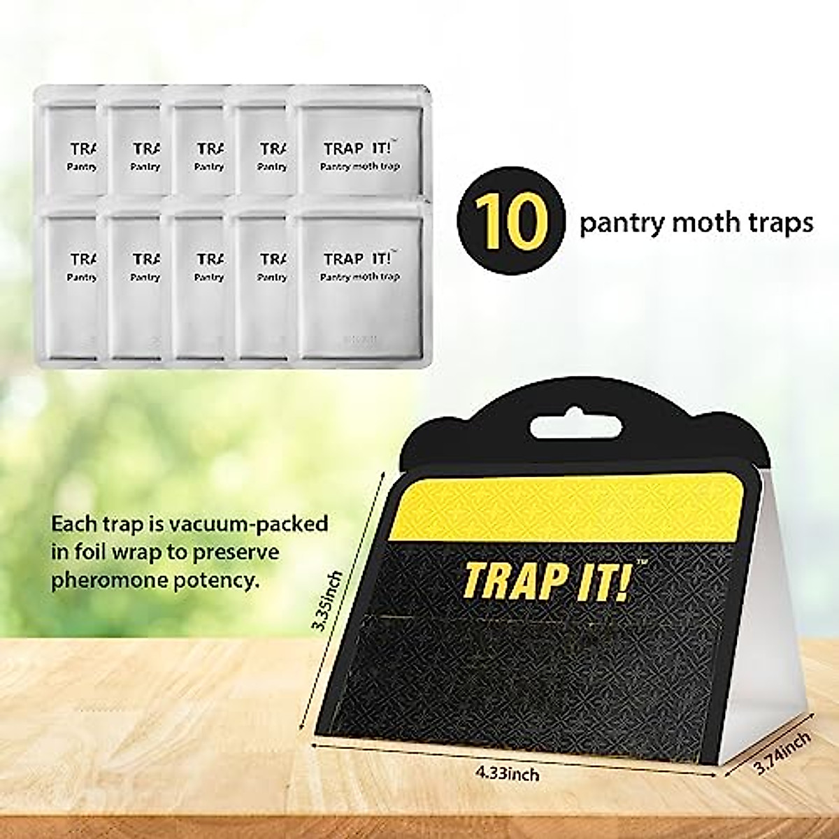TRAP IT! Pantry Moth Traps, 10 Pack Sticky Glue Trap Indoor with Pheromones to Attract and Kill Grain Flour Seed Meal Moths, Non-Toxic Pantry Pest Killer for House Food and Cupboard Moth Control