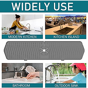 AMLETBH Silicone Sink Faucet Pad, Drip Protector Splash Countertop Protection, Kitchen Faucet Sink Splash Guard, Bathroom Faucet Water Catcher Mat, Sink Draining Pad Behind Faucet (L, Grey), Gray