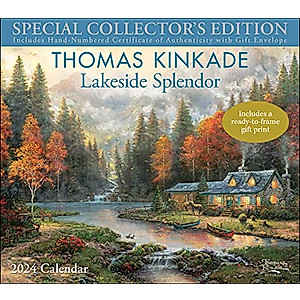 Thomas Kinkade Special Collector's Edition 2024 Deluxe Wall Calendar with Print: Lakeside Splendor